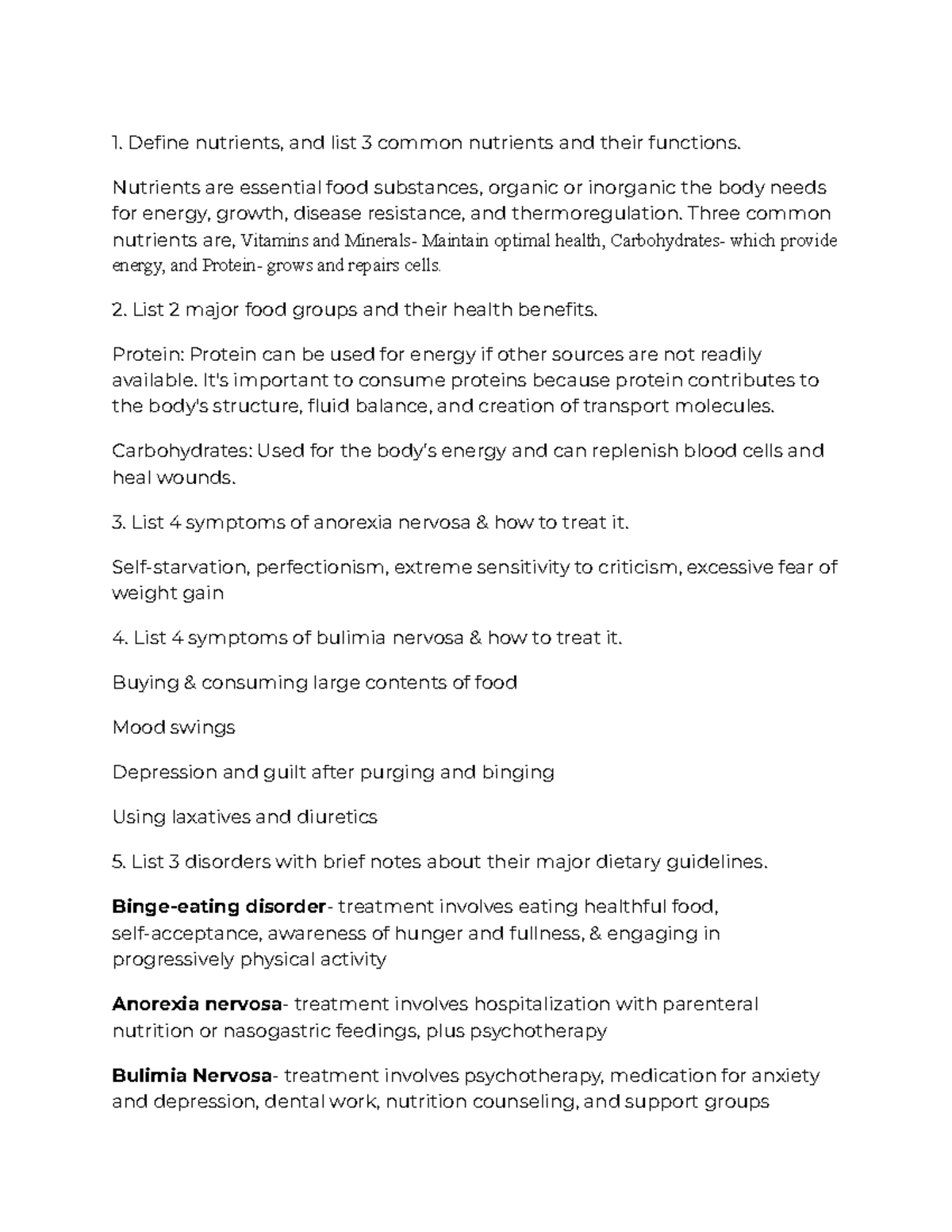 Nutrition - Deûne nutrients, and list 3 common nutrients and their ...