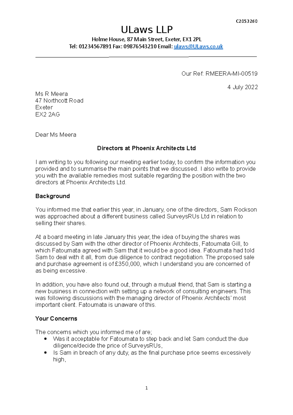 Legal Witing final - ULaws LLP Holme House, 87 Main Street, Exeter, EX1 ...