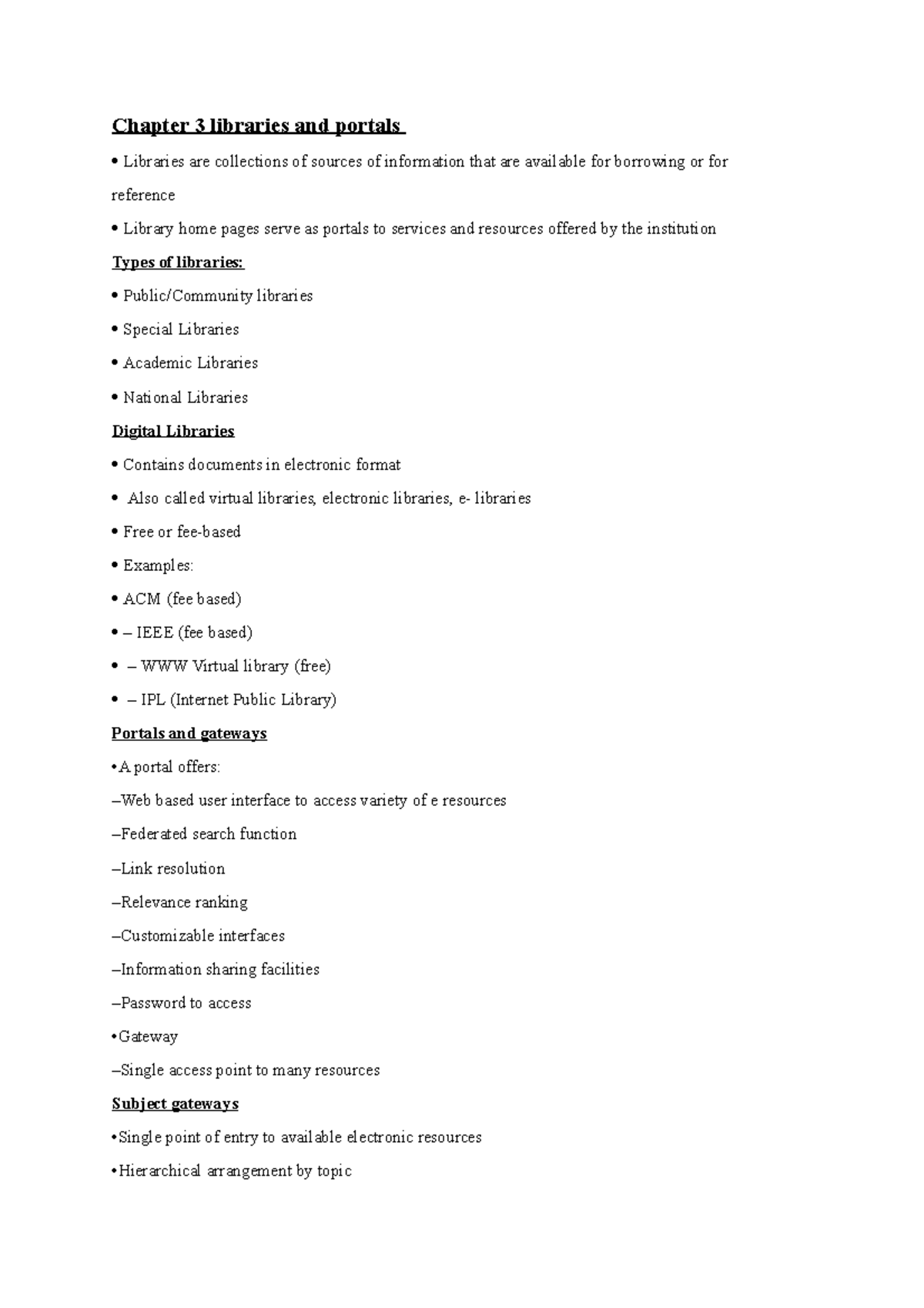 Chapter 3 NIL - AIM 111 NIL NOTES - Chapter 3 libraries and portals ...