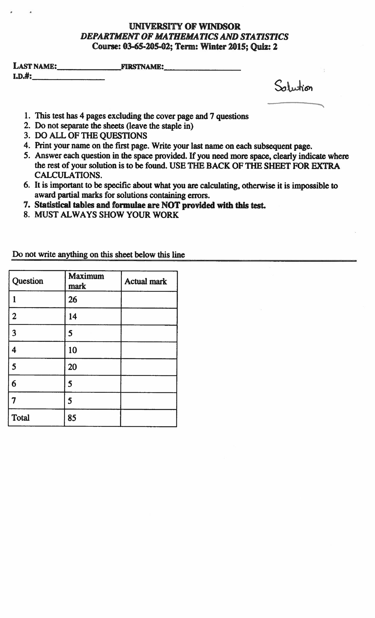 Quiz 2 8 August 2015 Questions And Answers 03 65 205 Warning
