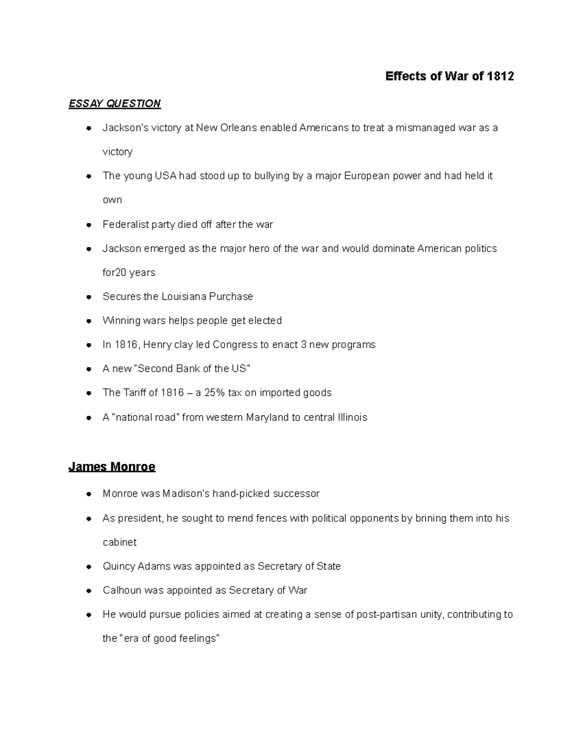 HIST-300-Lecture-Notes-10 26 - Effects of War of 1812 ESSAY QUESTION ...