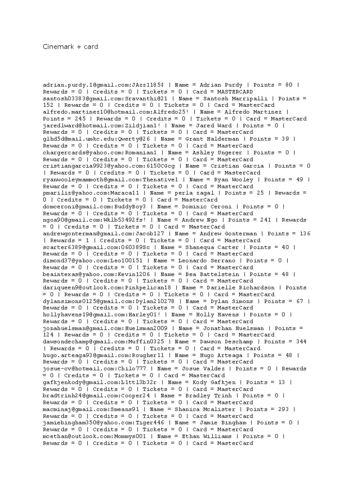 Cinemark 3-25-24 - Cinemark + card adrian.purdy@gmail:JAzz1185$ | Name ...