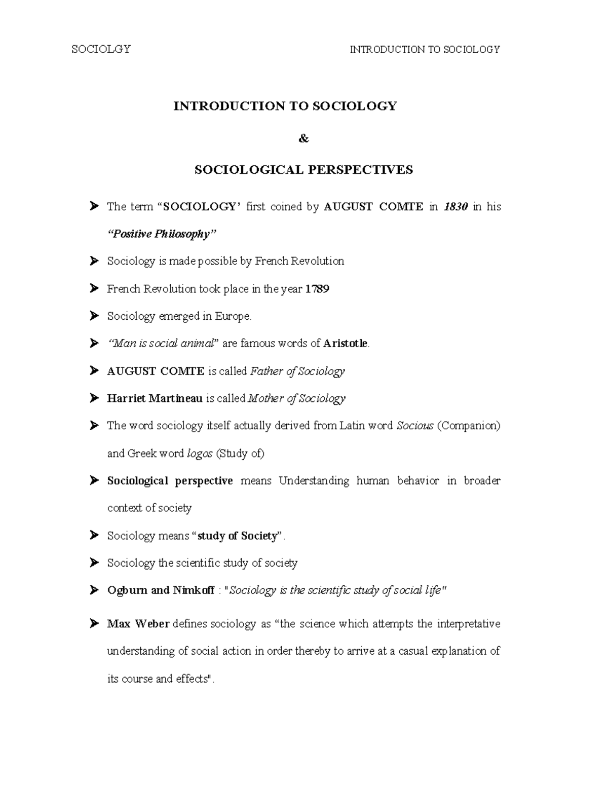 1. Introduction TO Sociology - INTRODUCTION TO SOCIOLOGY & SOCIOLOGICAL PERSPECTIVES The term ...