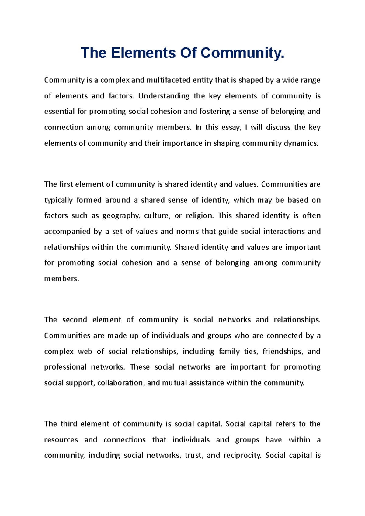 Note on The Elements Of Community - The Elements Of Community ...