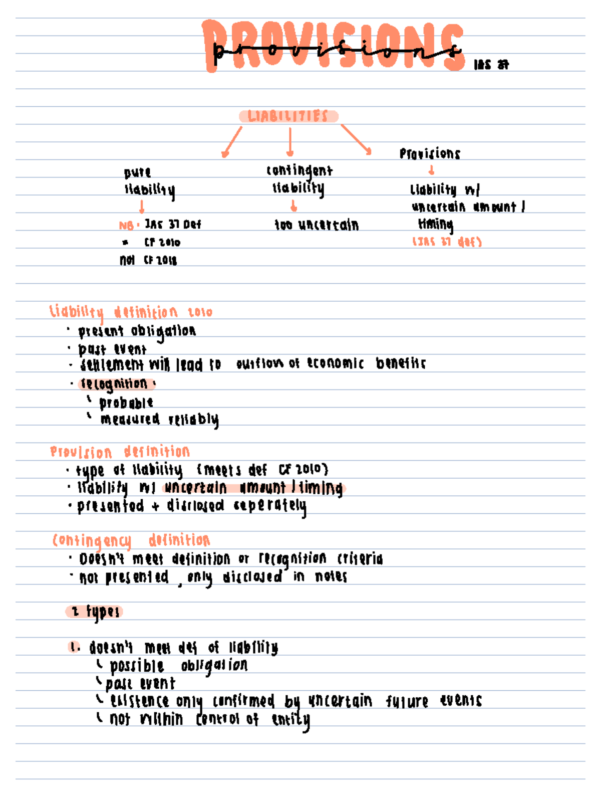 Provisions Notes - PROVISIONS IAS 37 LIABILITIES Provisions pure ...