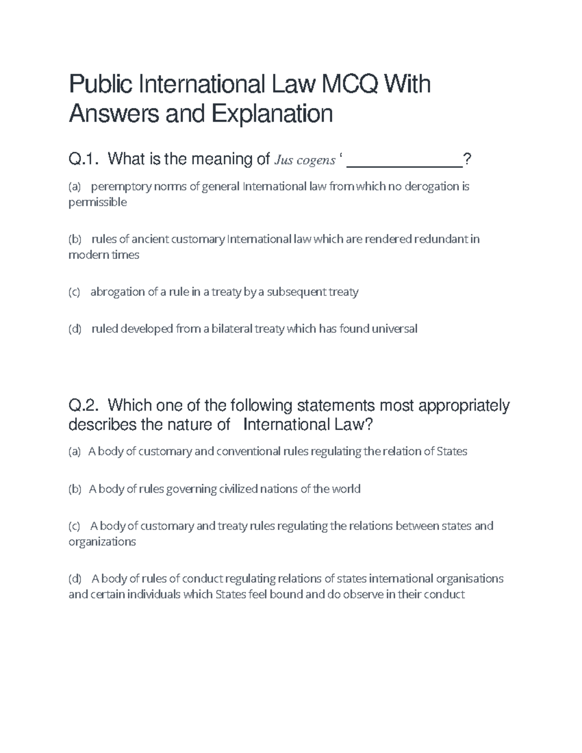 Public International Law MCQ With Answers and Explanation llb 3 years ...