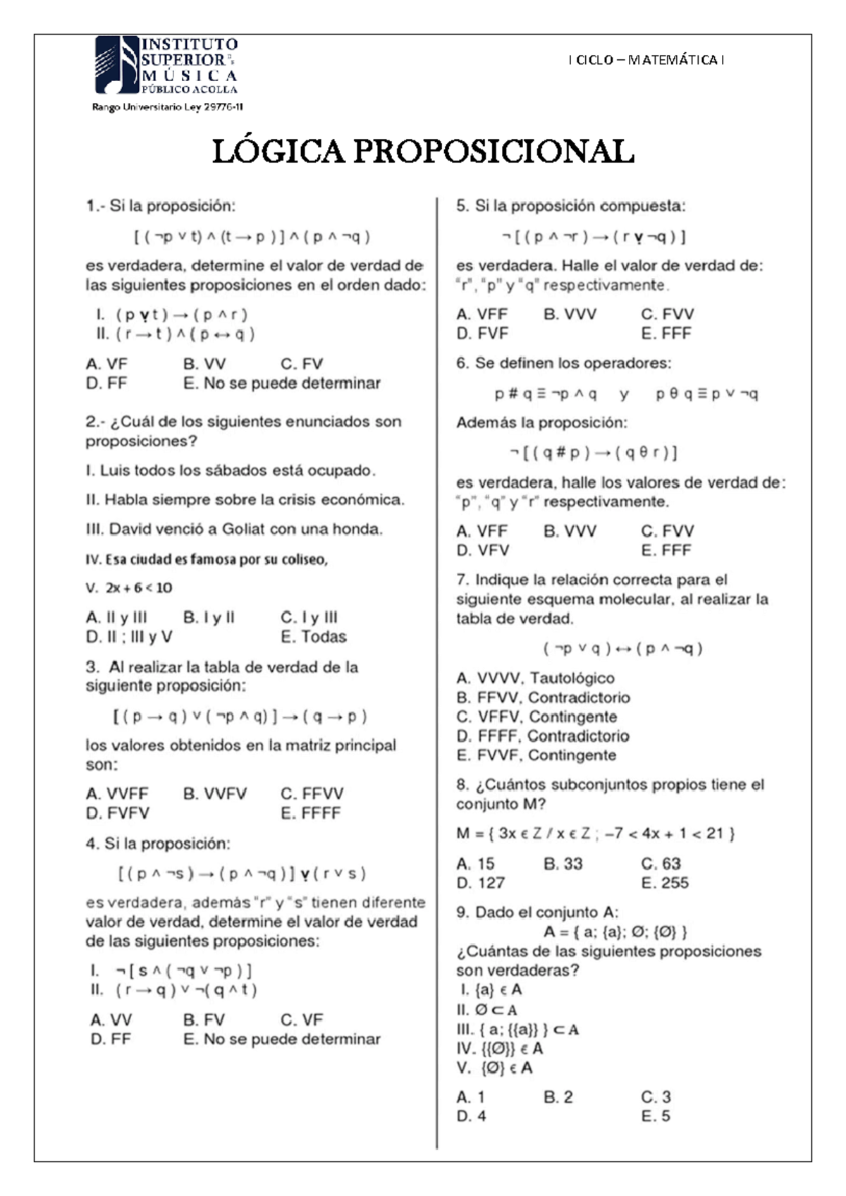 01 Lógica Proposicional - Matematica I - ÁLGEBRA_CEPRE_UNI_ppt - I ...