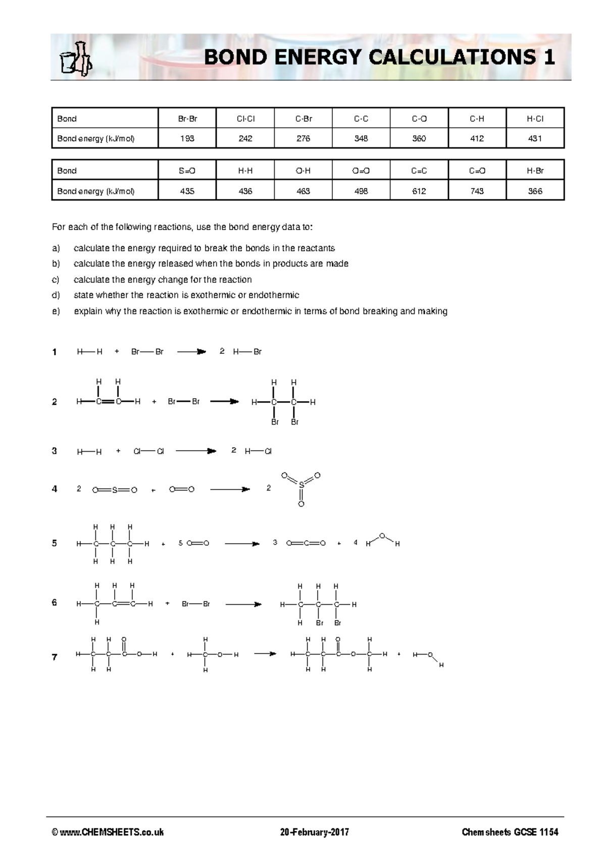 Chemsheets GCSE 1154 Bond energy calculations 1 - © CHEMSHEETS.co 20 - February- 2017 Chemsheets ...