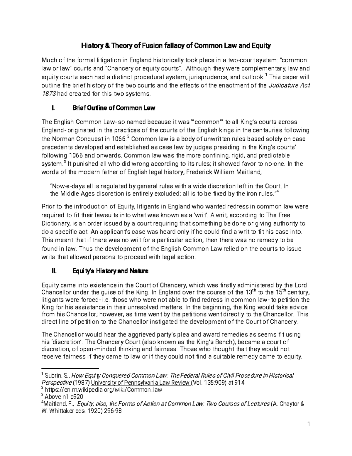 Fusion Fallacy of Common Law and Equity - H i s t o r y & T h e o r y o ...