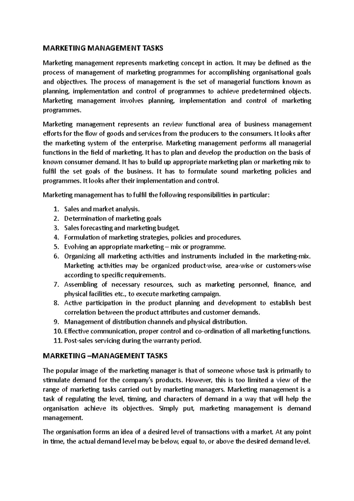 Marketing Management Tasks - MARKETING MANAGEMENT TASKS Marketing ...