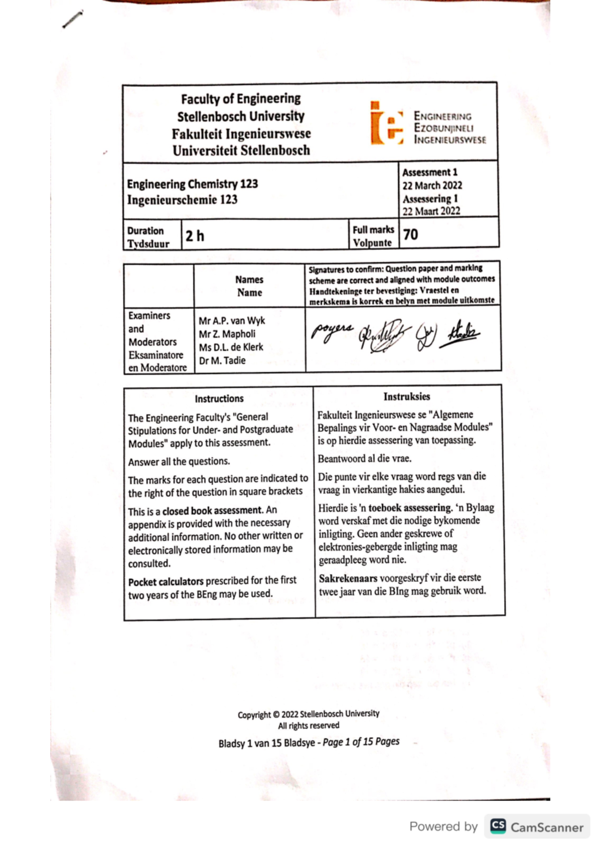 Eng Chemistry 123 A1 2022 - Faculty of Engineering Stellenbosch ...