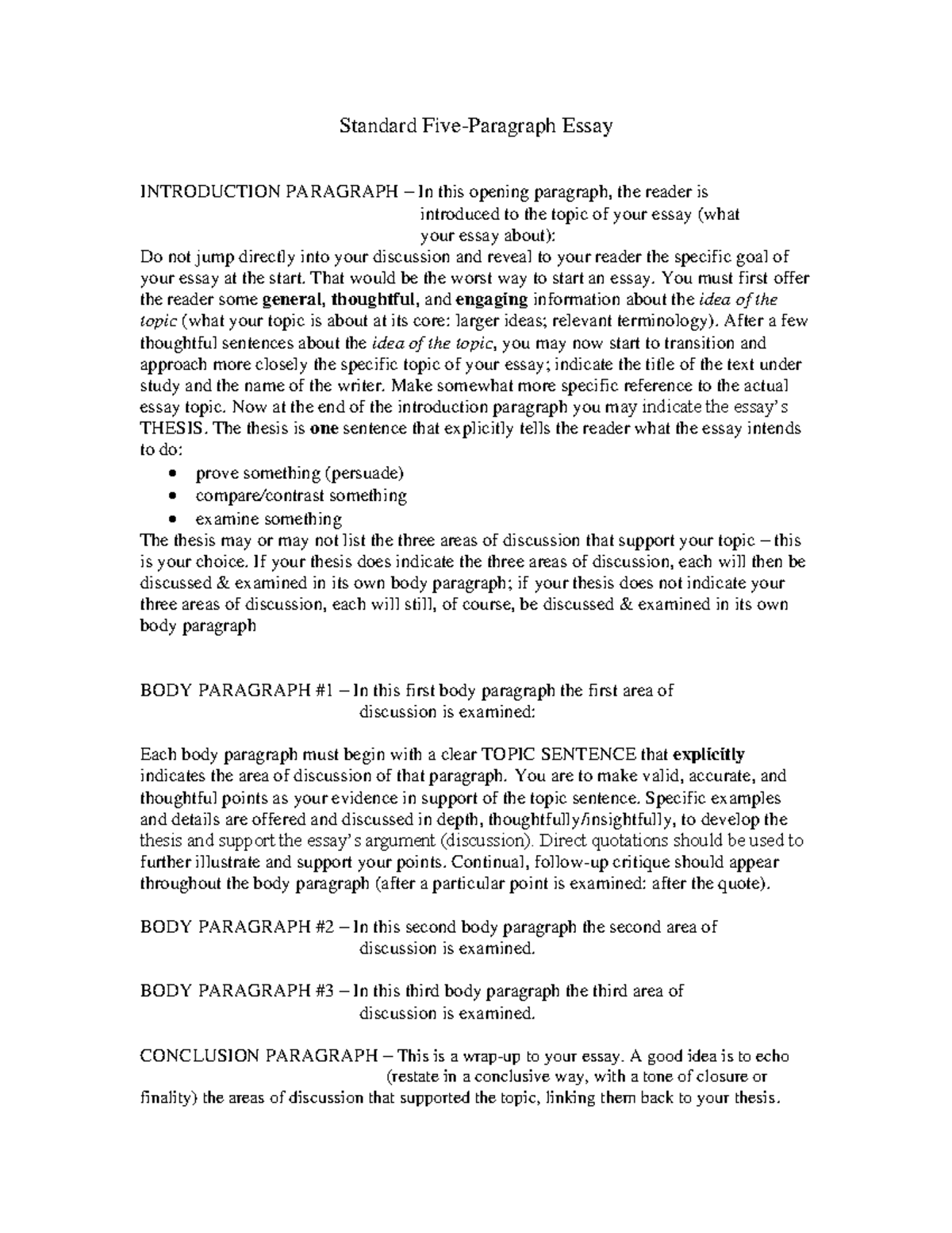 Essays-Standard Five-Paragraph Essay - Standard Five-Paragraph Essay ...