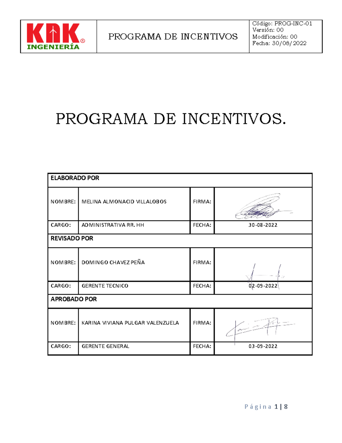 Programa DE Incentivos - PROGRAMA DE INCENTIVOS Versión: 00 Modificación: 00 Fecha: 30/08 ...