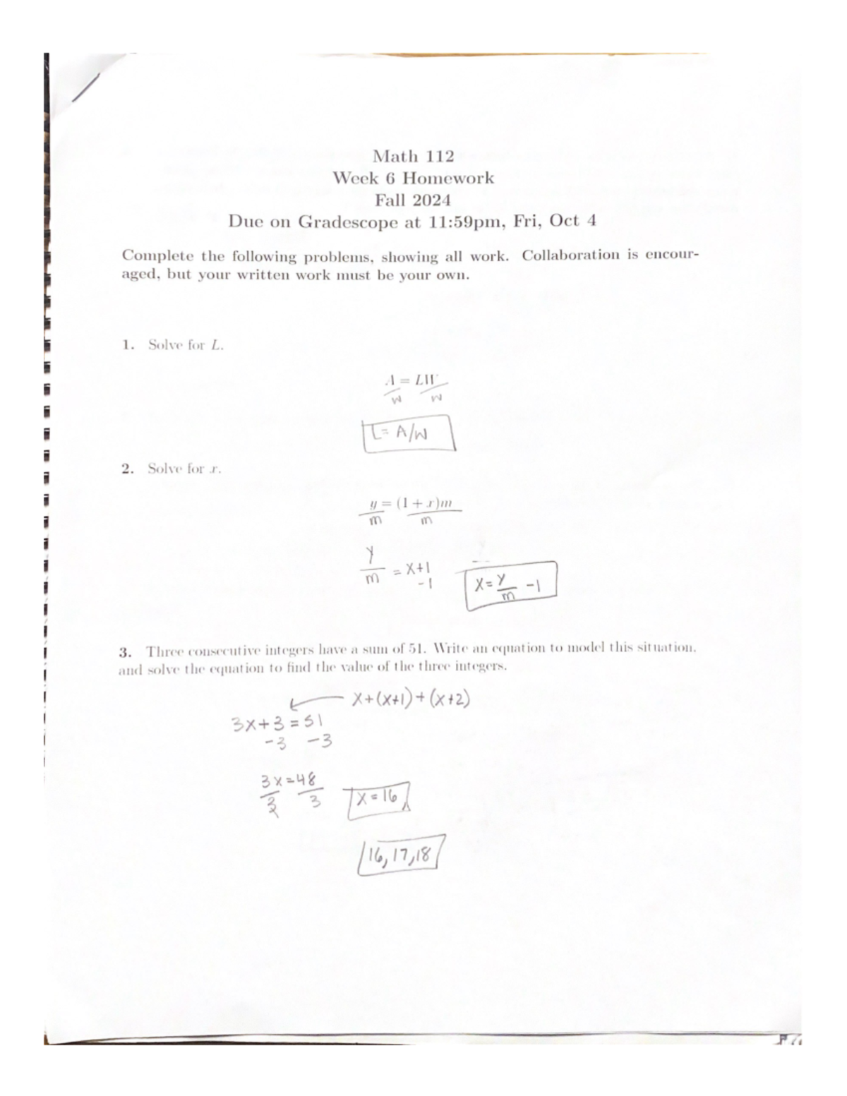 Week 6 Homework - Math 112 Week 6 Homework Fall 2024 Due on Gradescope ...
