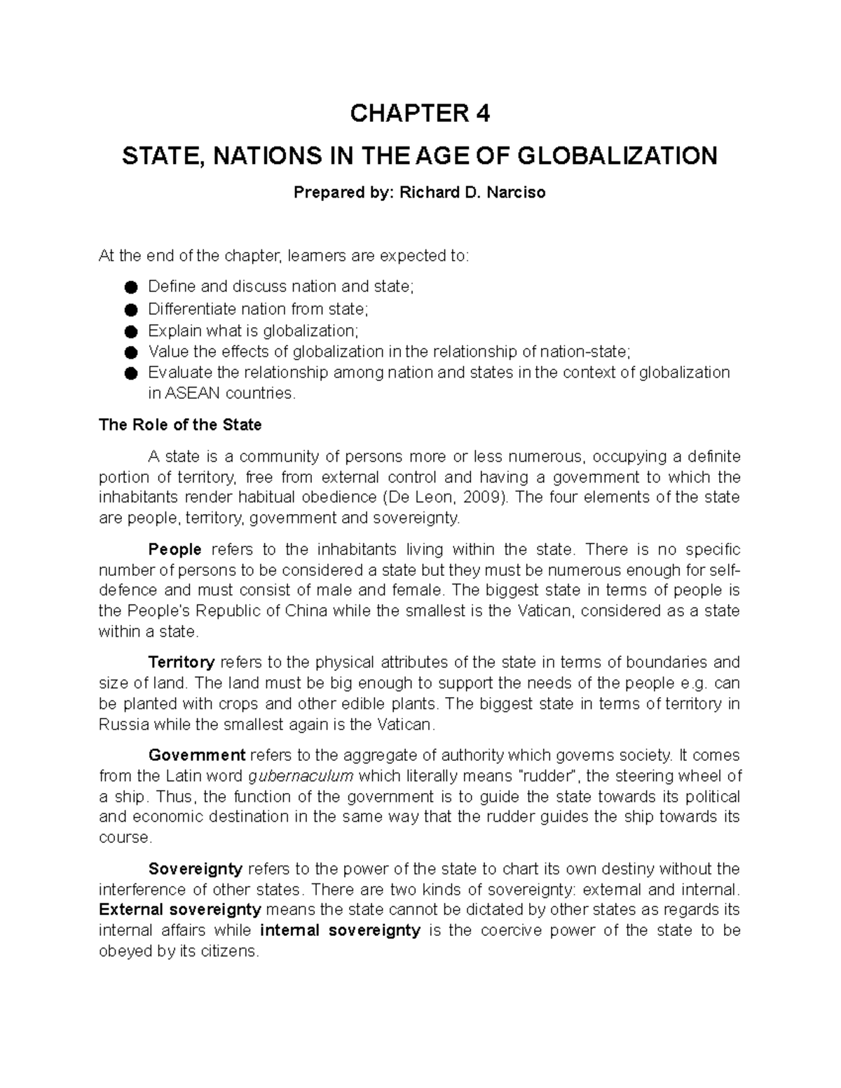 State, Nations in the Age of Globalization - CHAPTER 4 STATE, NATIONS ...