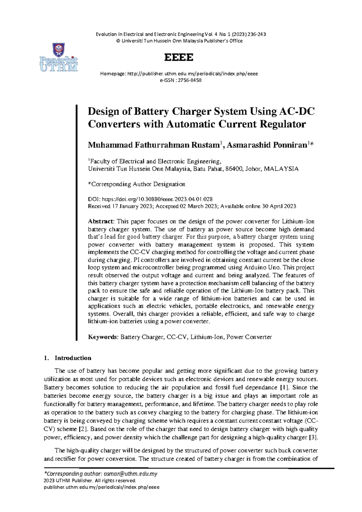 Design of Battery Charger System Using AC-DC Converters with Automatic ...