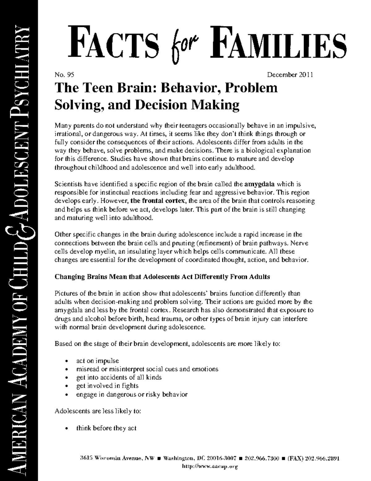 95 the teen brain behavior problem solving and decision making - No. 95 ...