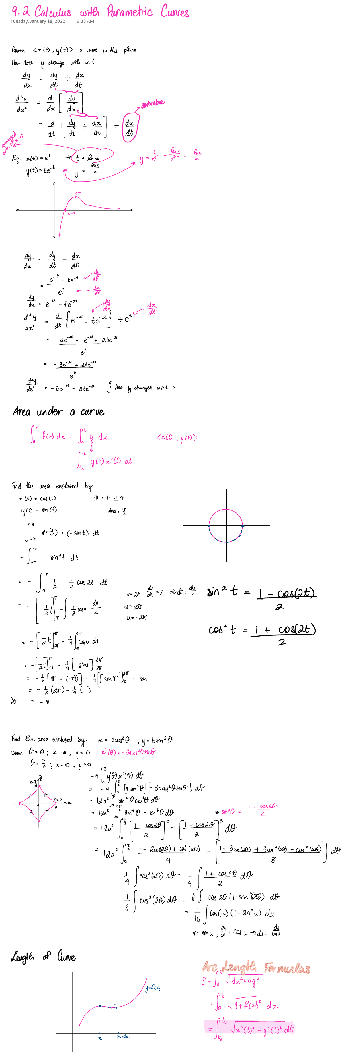 9.2 Calculus with Parametric Curves - PSY 110HA - Tuesday, January 18 ...