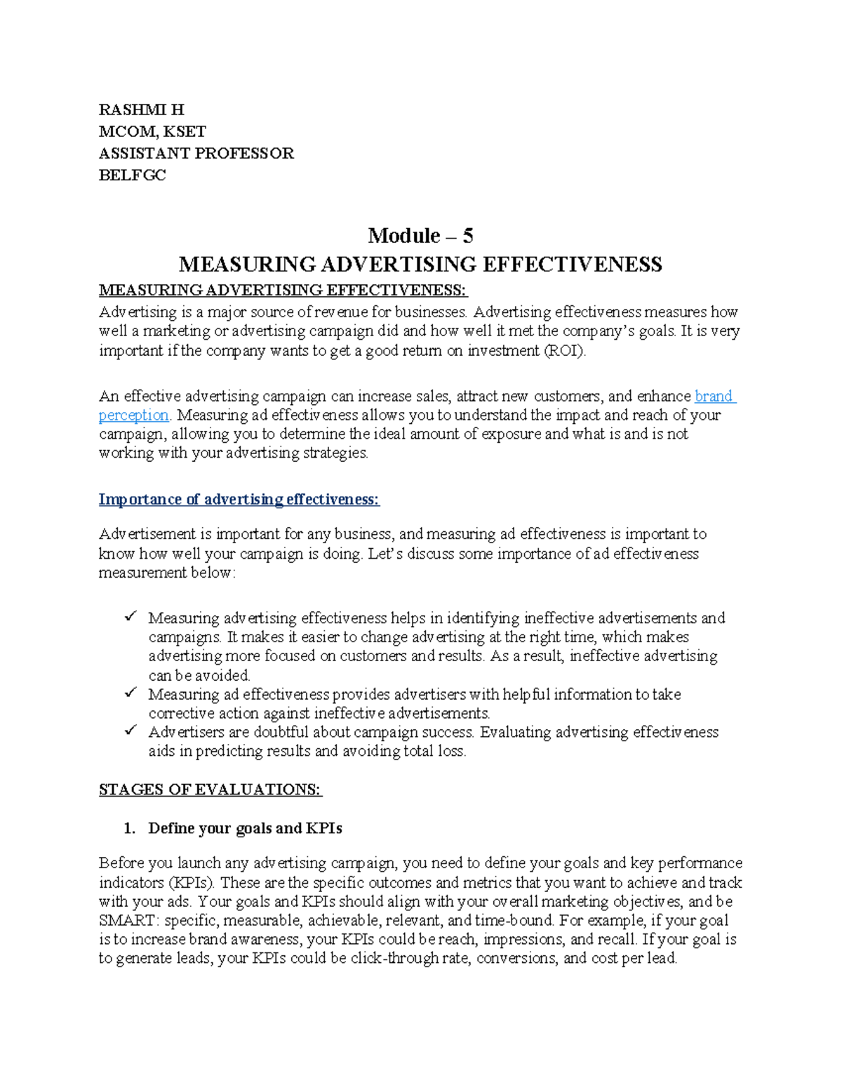AMM - MOD 5 Notes - RASHMI H MCOM, KSET ASSISTANT PROFESSOR BELFGC ...