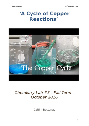 Copper Cycle Lab Report - Abstract: A series of experiments were done ...
