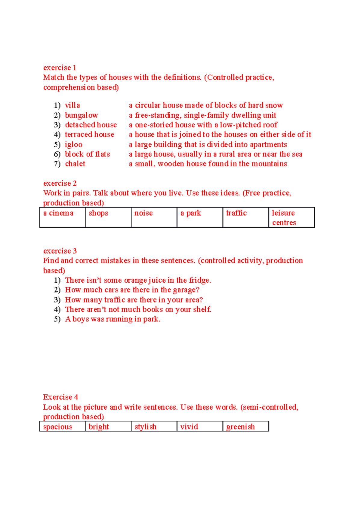 Communicative Continuum - exercise 1 Match the types of houses with the ...