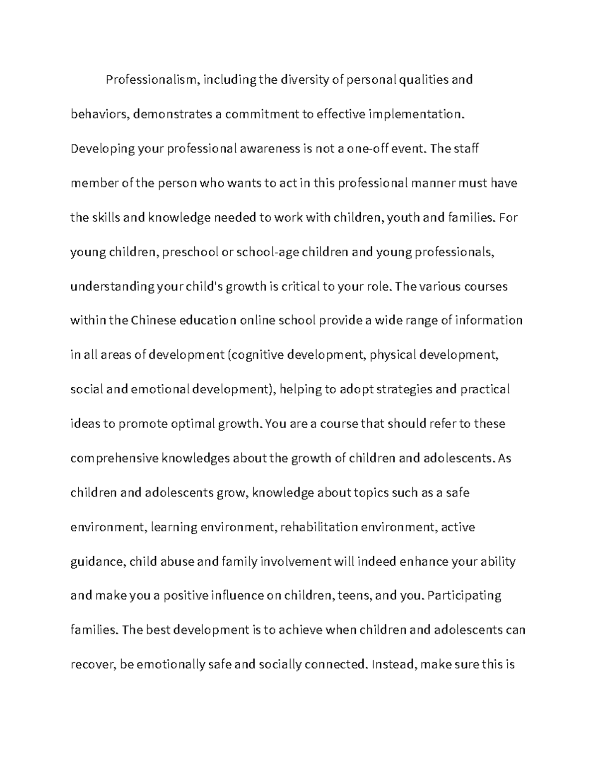Professionalism essay for literature - Professionalism, including the ...