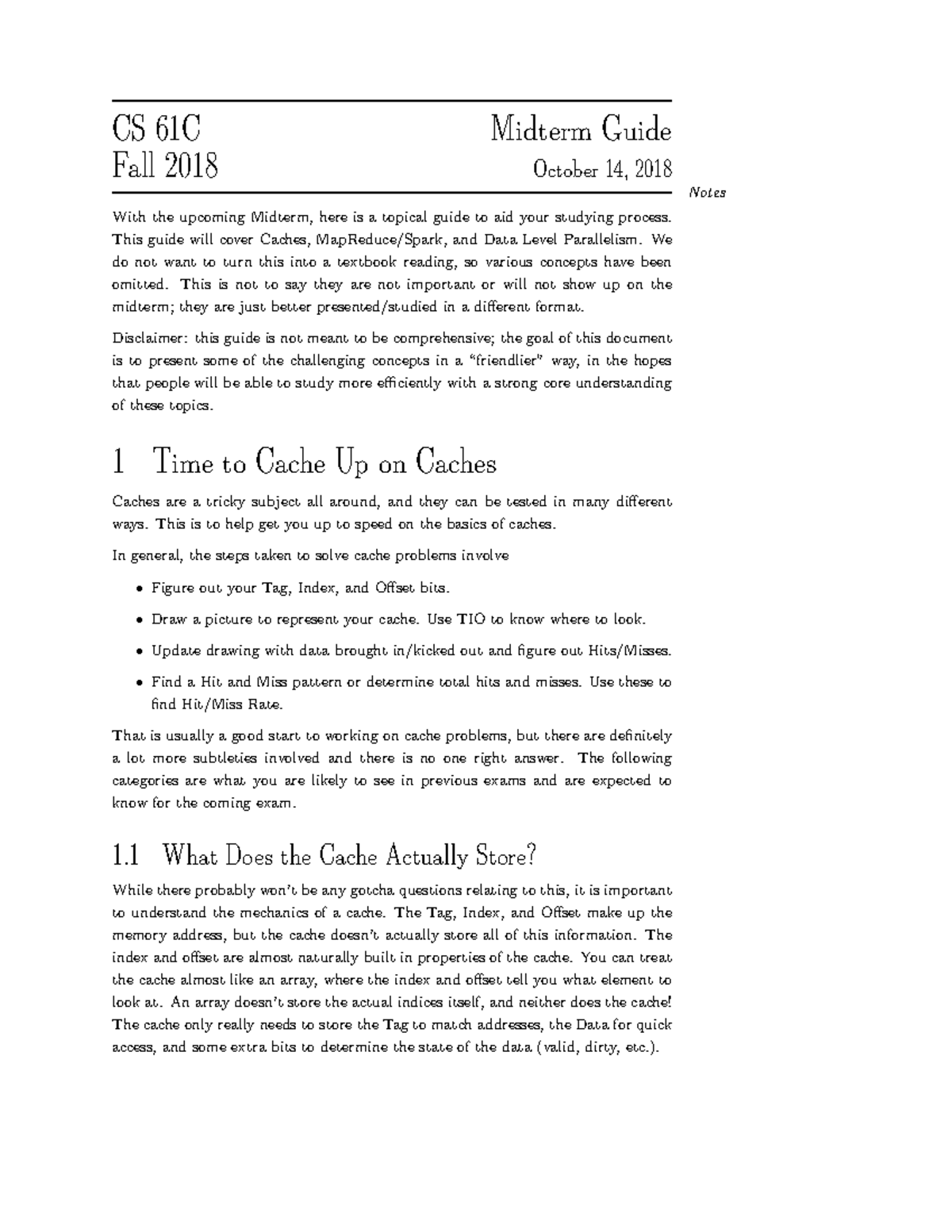 CS61C Fall2018 Midterm Guide - This guide will cover Caches, and Data ...