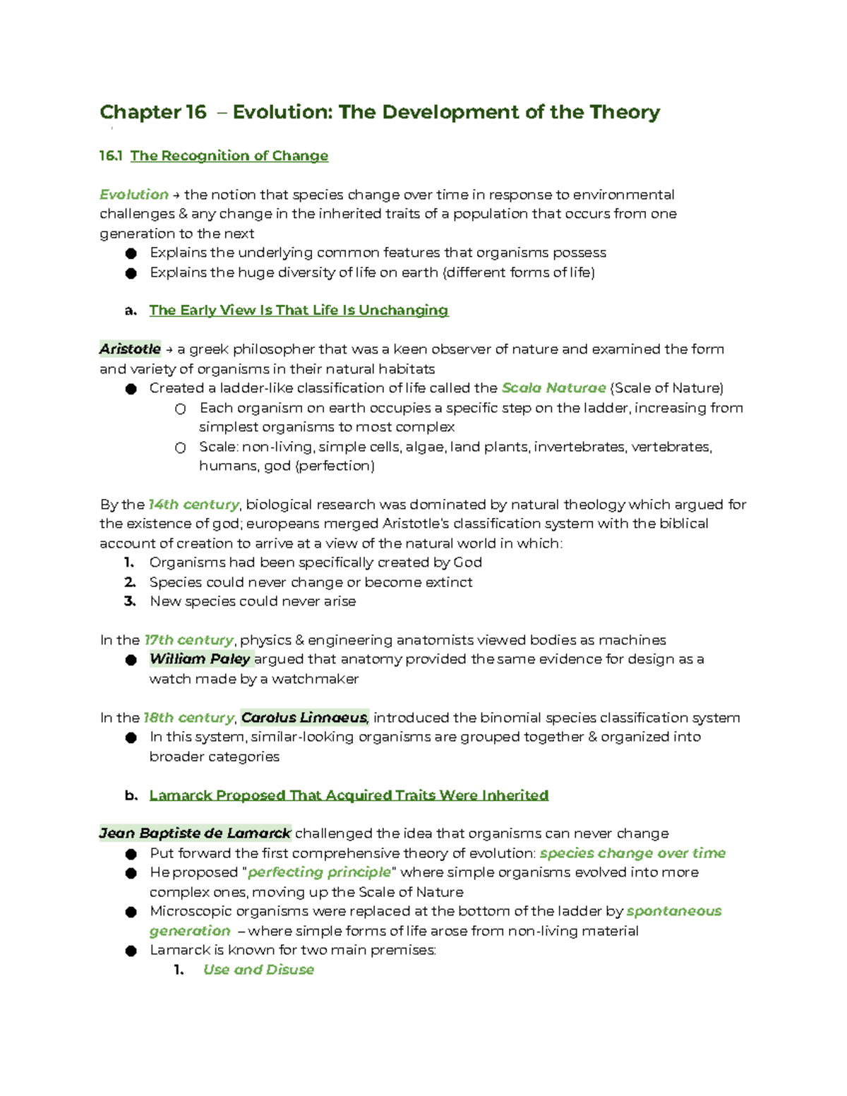 BI111 Midterm Notes 2019 Winter Semester - Chapter 16 – Evolution: The ...