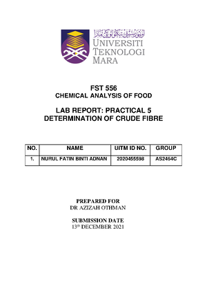 LAB 1 DATA - chem analysis - PRACTICAL 2 DETERMINATION OF MOISTURE ...