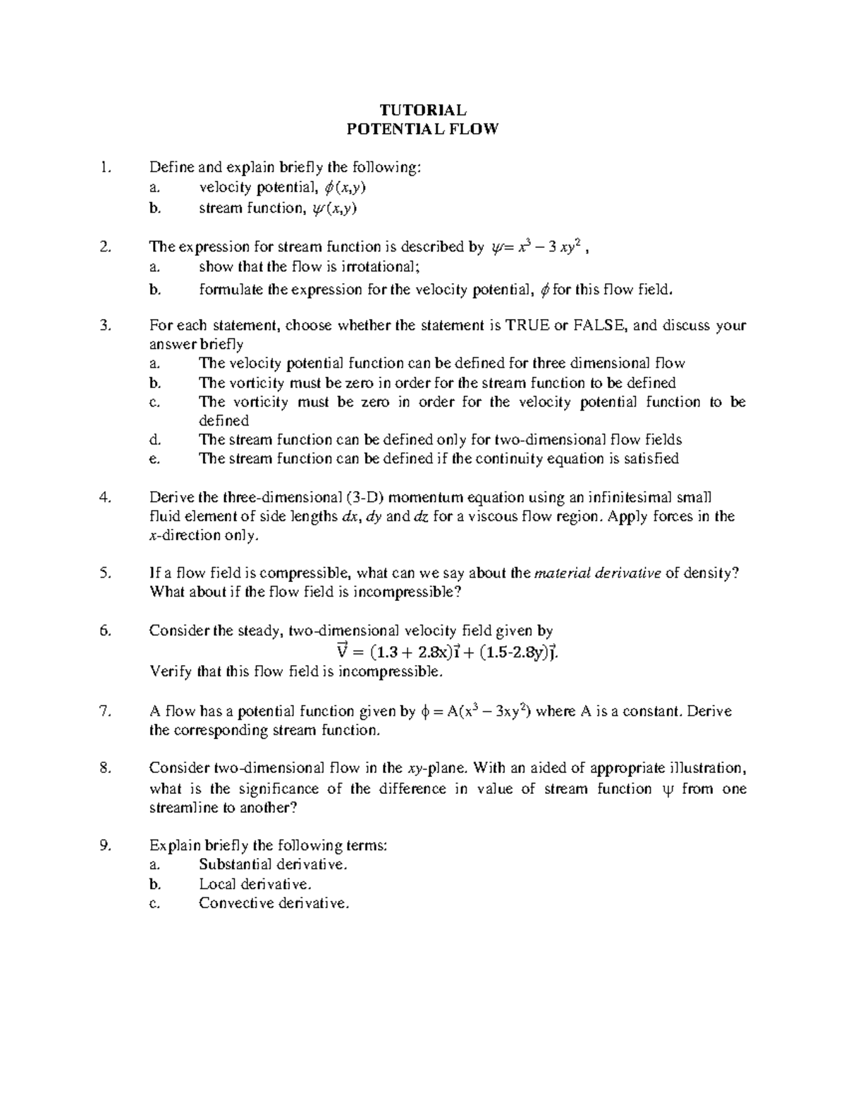 Tutorialpotentialflow - TUTORIAL POTENTIAL FLOW Define and explain ...
