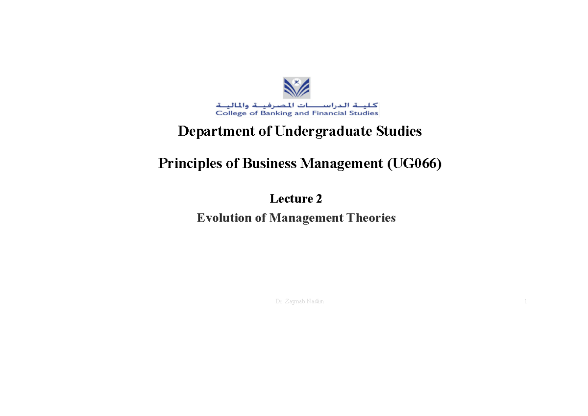 PBM Lec 2 - Department of Undergraduate Studies Principles of Business ...