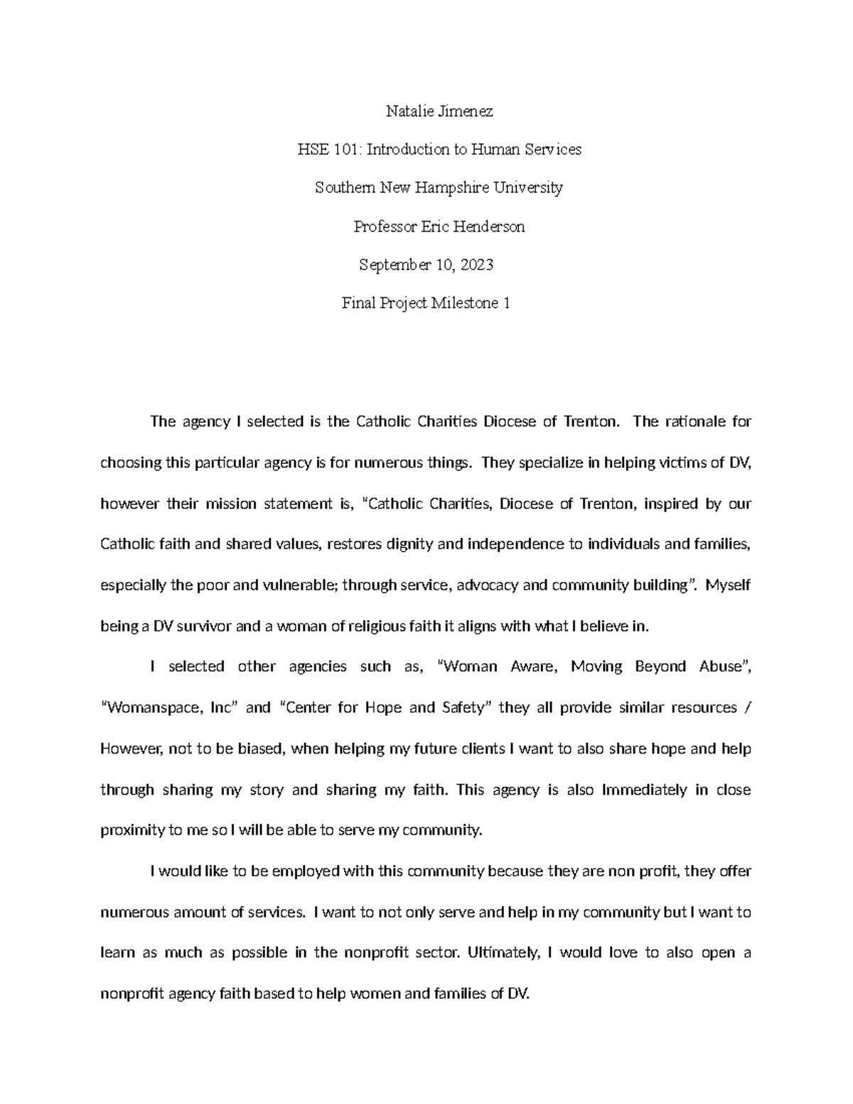 Project 1 for Human service class - Natalie Jimenez HSE 101 ...
