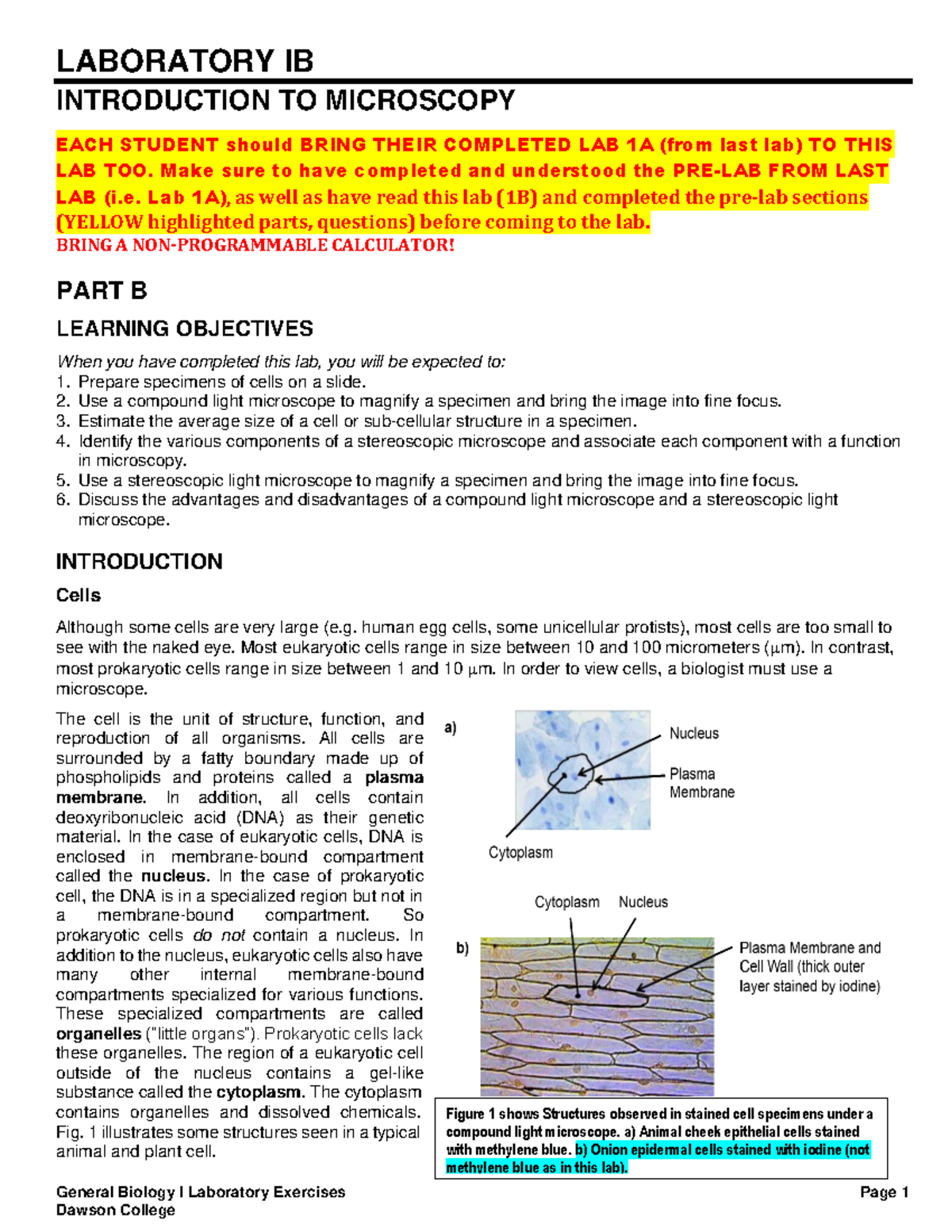 Lab 1B - NYA Microscopy 2 - General Biology I Laboratory Exercises Page ...