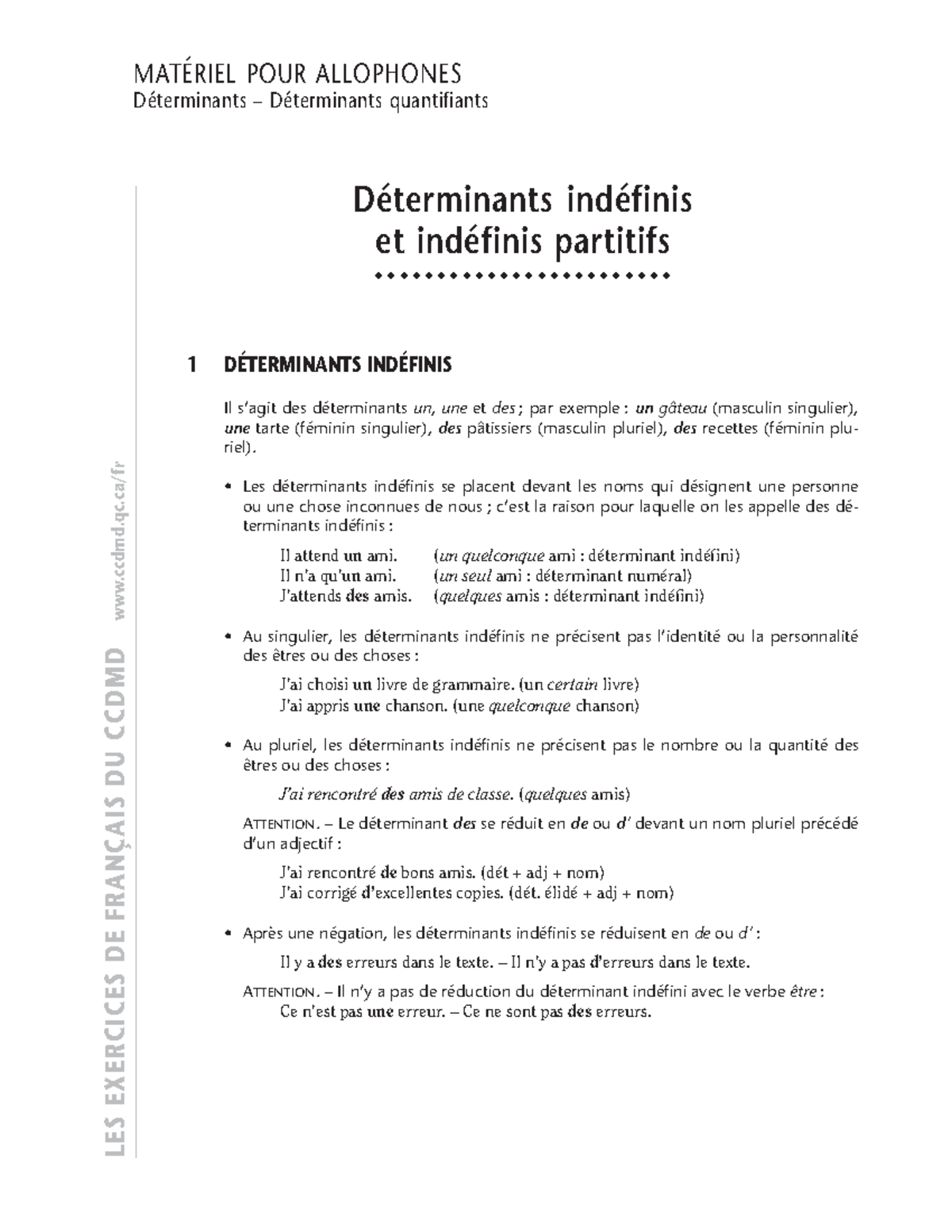 Exercices articles indefinis et partitifs - ET INDÉFINIS PARTITIFS 1 ...