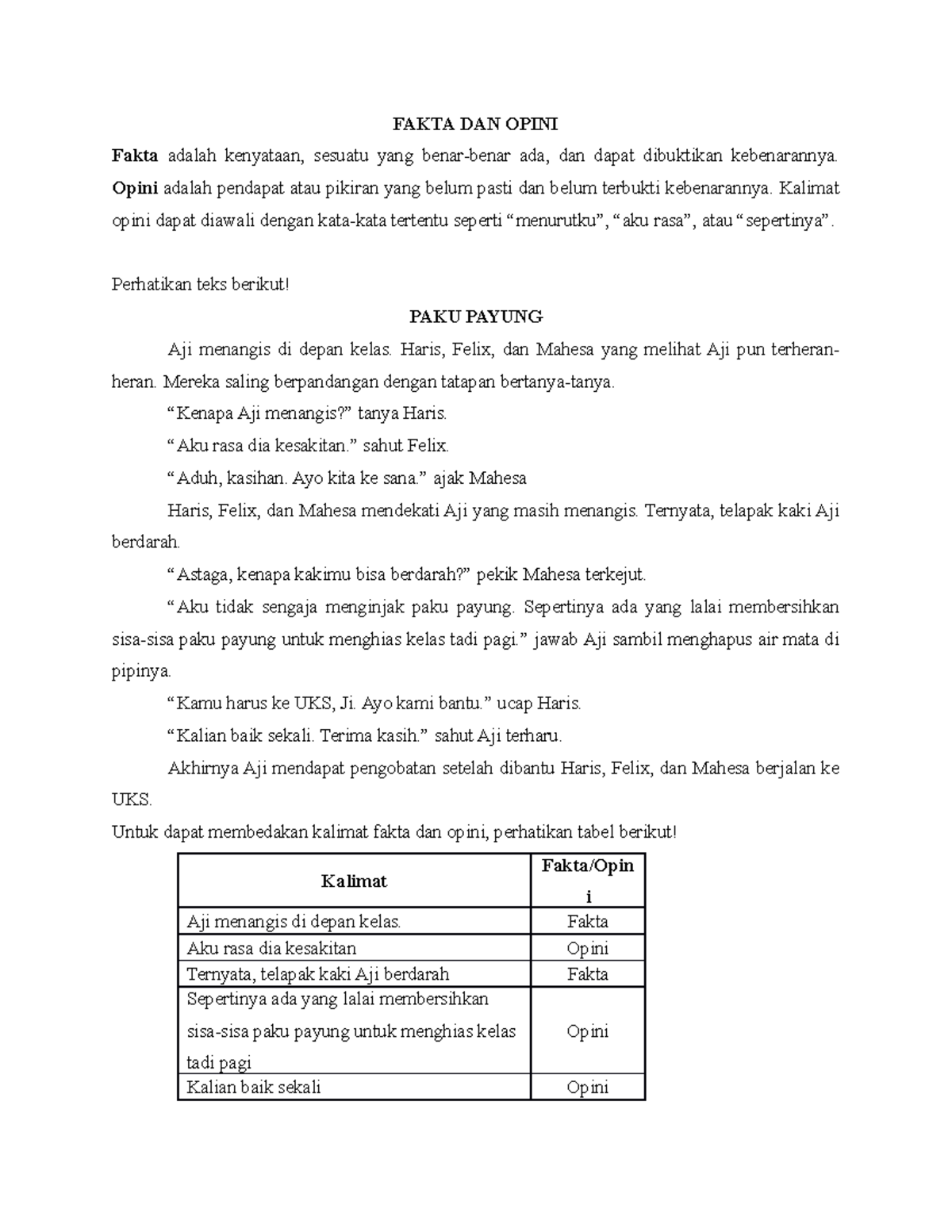 Fakta DAN Opini - FAKTA DAN OPINI Fakta adalah kenyataan, sesuatu yang ...