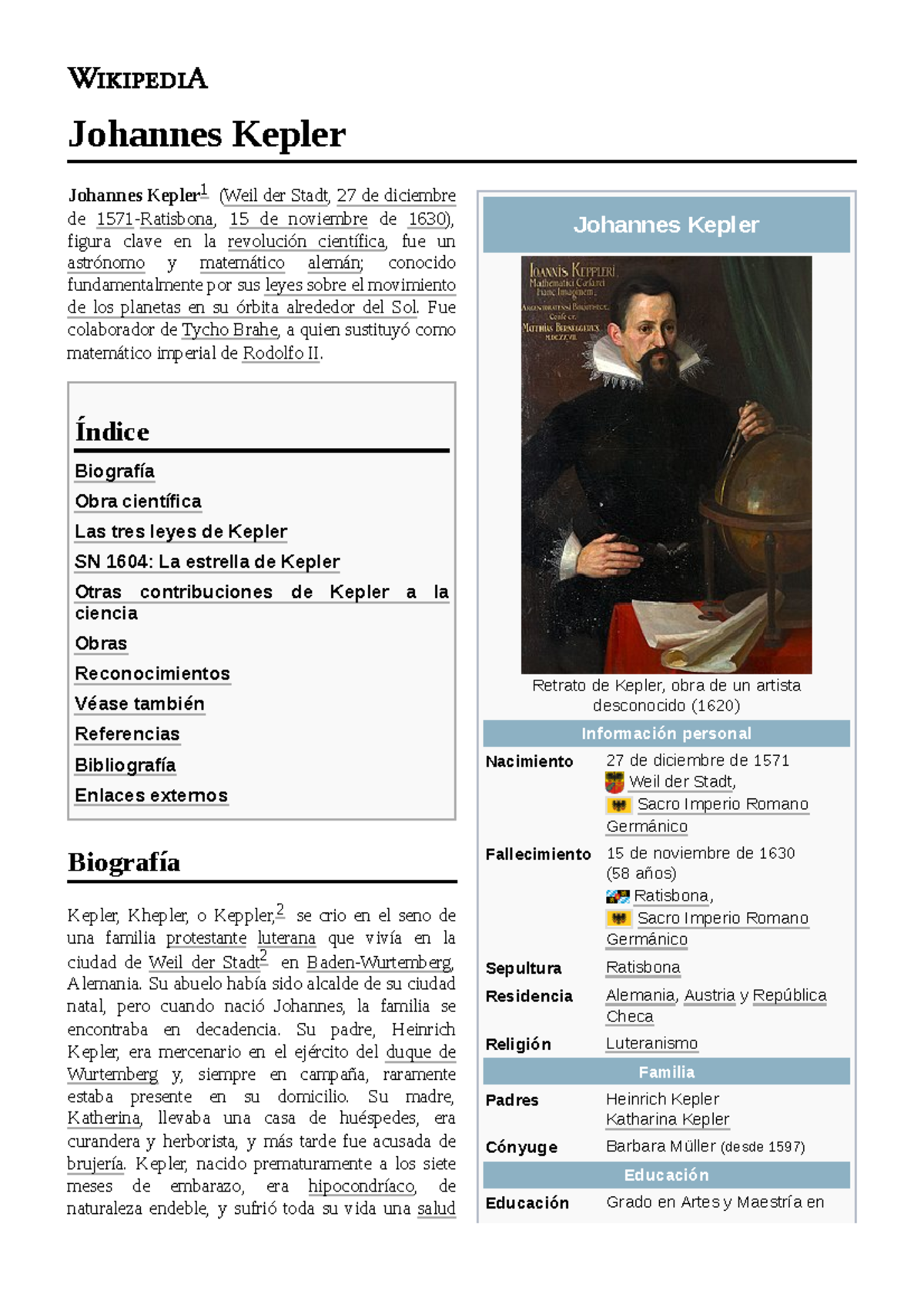 Johannes Kepler - Johannes Kepler Retrato de Kepler, obra de un artista ...