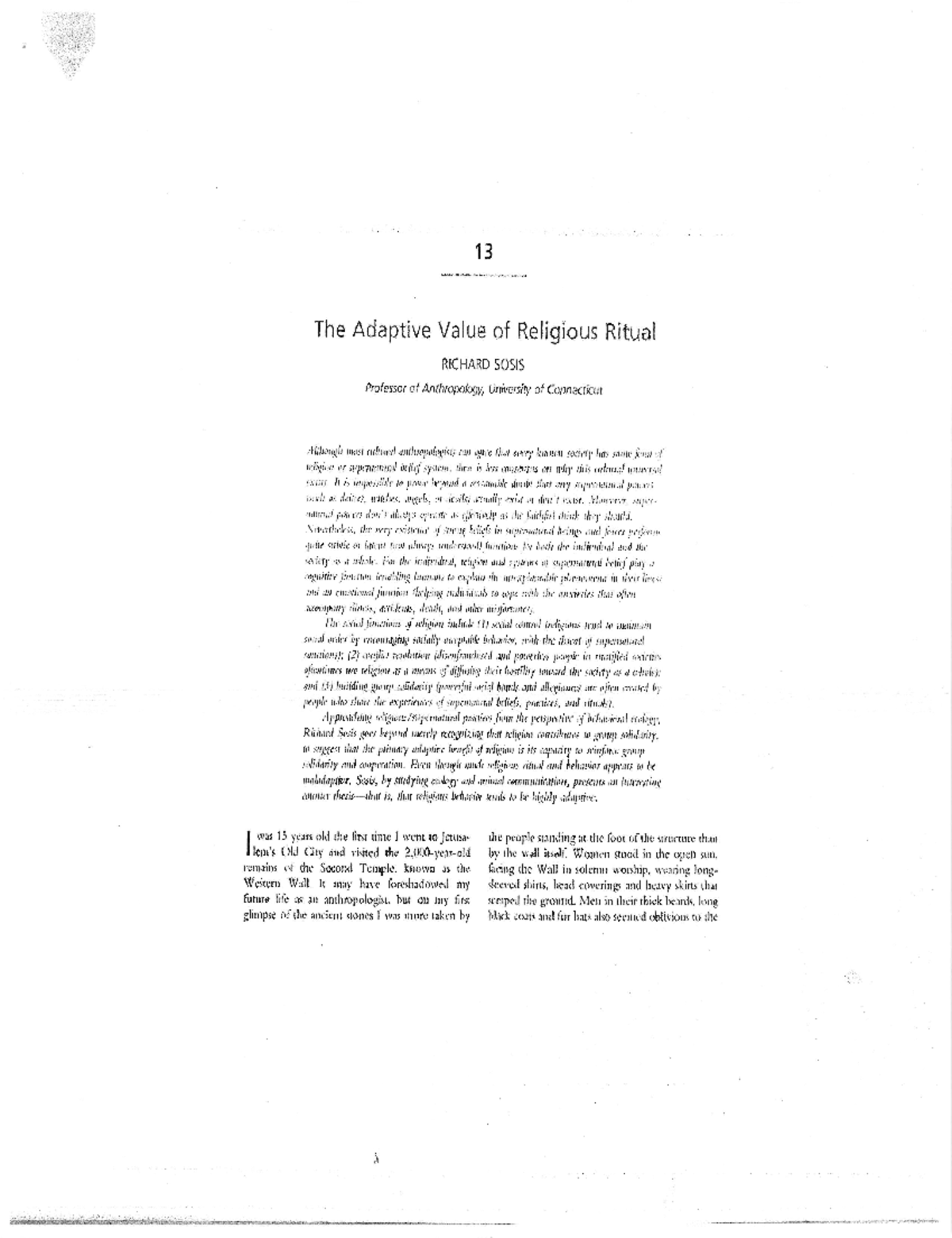 17. The adaptive value of religious ritual - .; 13 The Adaptive Value ...