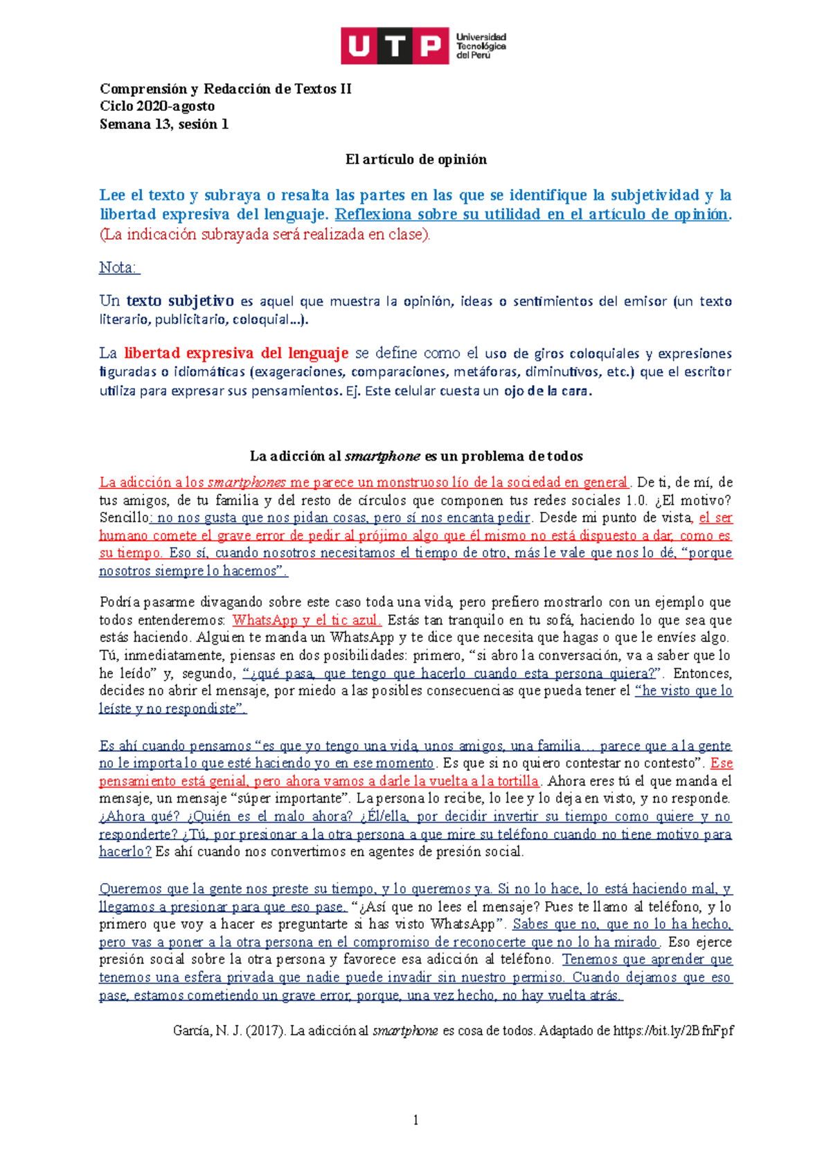 S13. s1 - Resolver ejercicio-1 - Artículo de opinión - Comprensión y ...