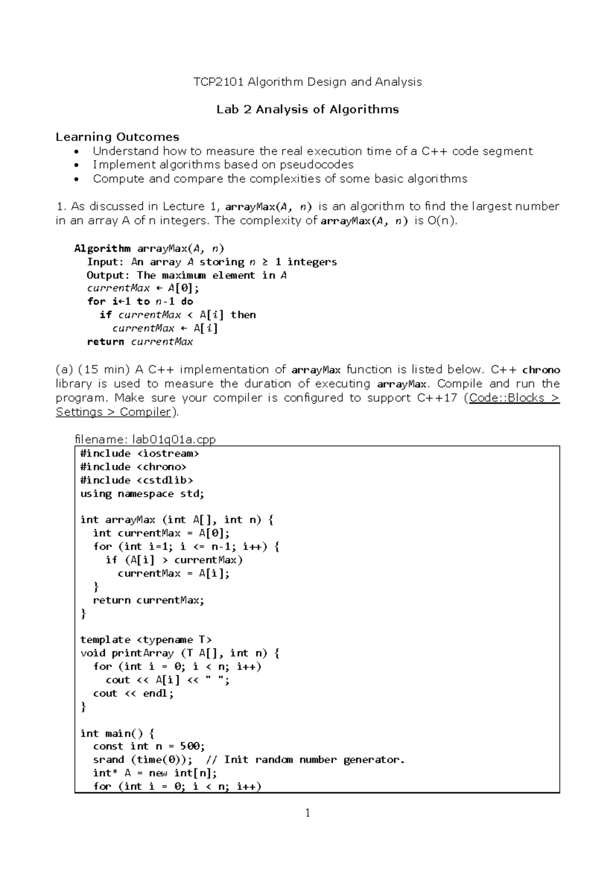 Algo - Lab 2 till Lab 5 - Good notes for your reference - TCP2101 ...