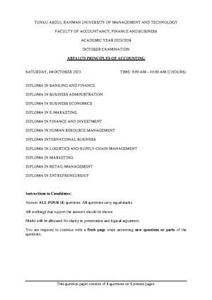 ABFA1153 - TUNKU ABDUL RAHMAN UNIVERSITY COLLEGE ACCOUNTING ASSIGNMENT ...