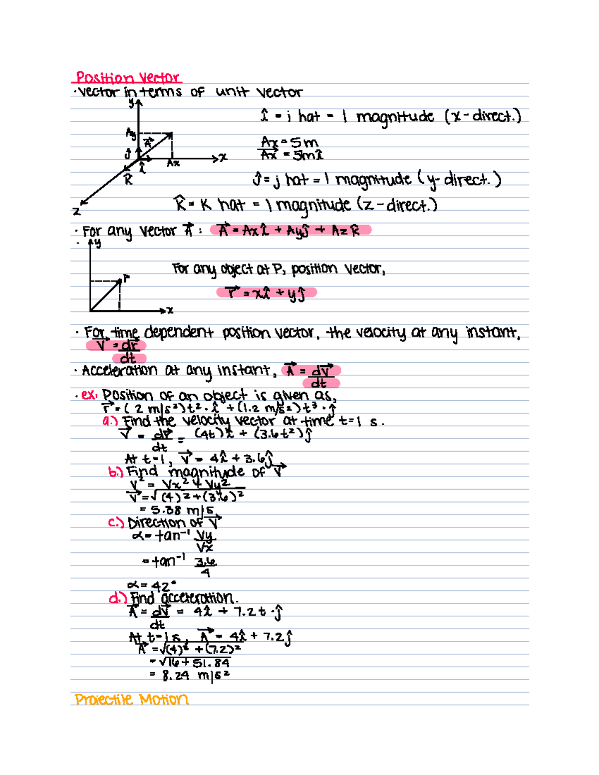 Chapter 3 - Motion in 2 or 3 dimension - Positionvector vector interms ...