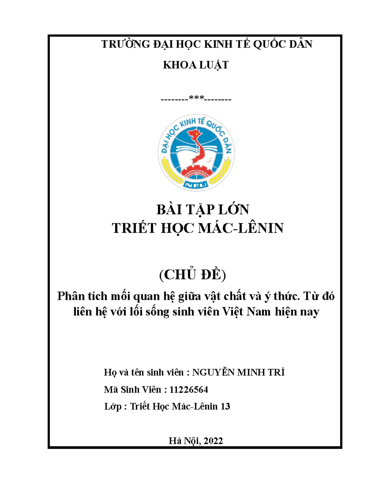 Btap triet - I only do it for the free doc - TRƯỜNG ĐẠI HỌC KINH TẾ ...