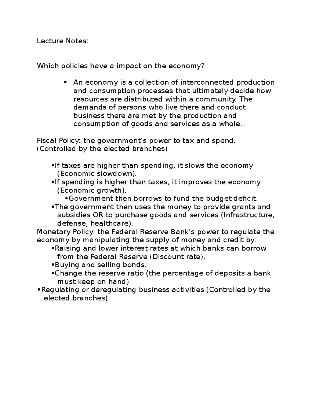 Our Economy - Lecture Notes: Which policies have a impact on the ...