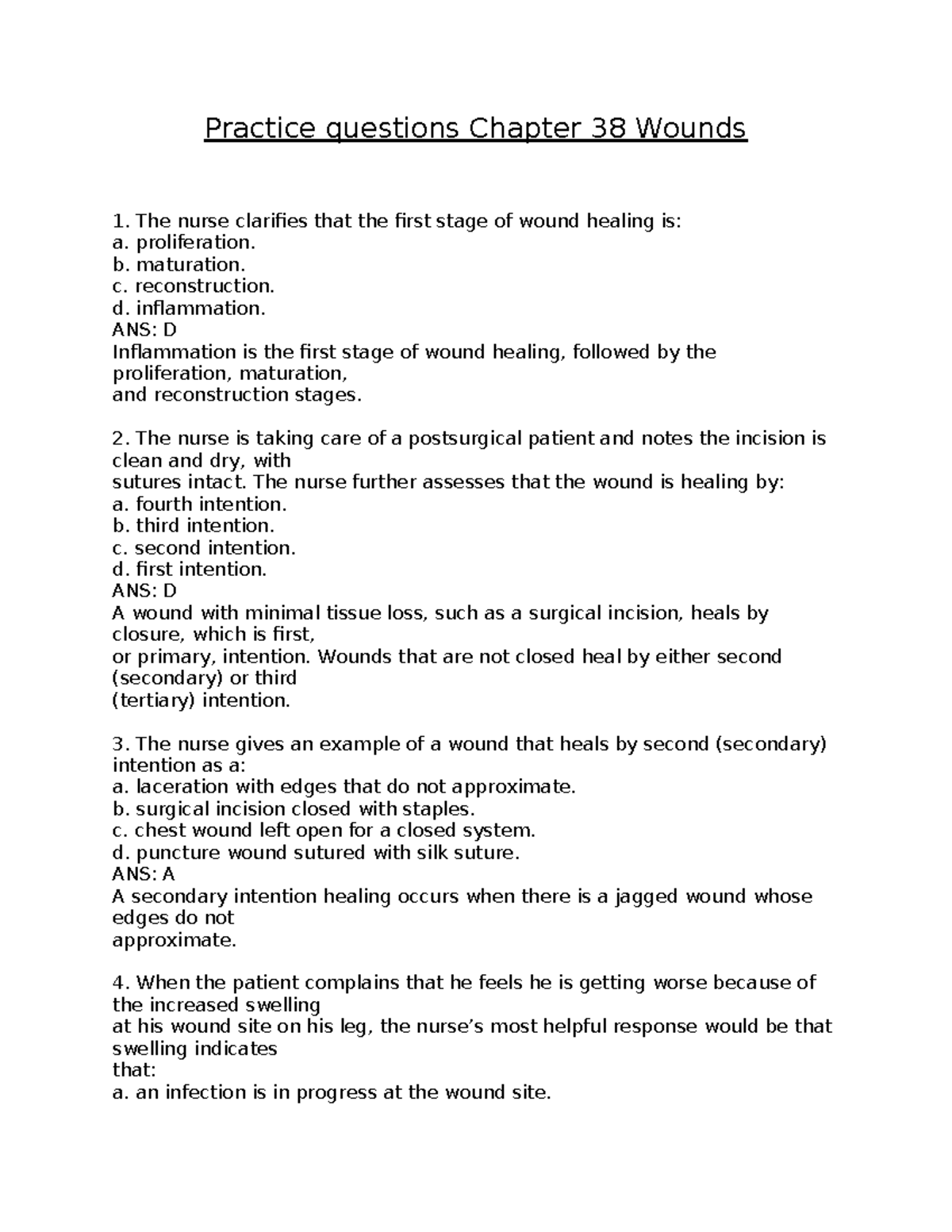 Practice questions Chapter 38 Wounds - Practice questions Chapter 38 ...