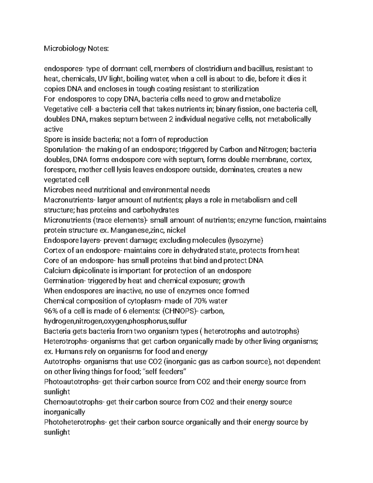 Micro notes - Microbiology Notes: endospores- type of dormant cell ...