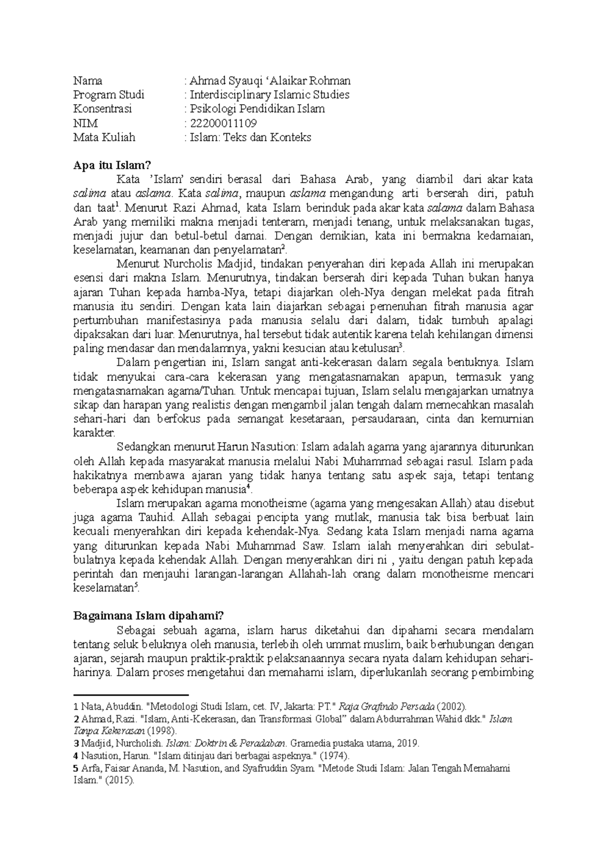 Tugas Makul Islam Teks dan Konteks - Nama : Ahmad Syauqi ‘Alaikar ...