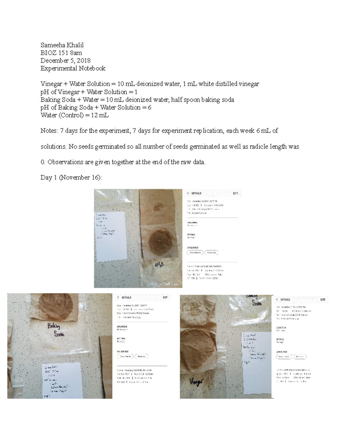 Experimental Notebook - Sameeha Khalil BIOZ 151 8am December 5, 2018 ...