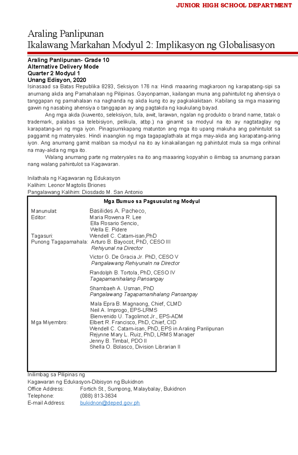 535418621 AP 2ND Quarter Module - JUNIOR HIGH SCHOOL DEPARTMENT Araling ...