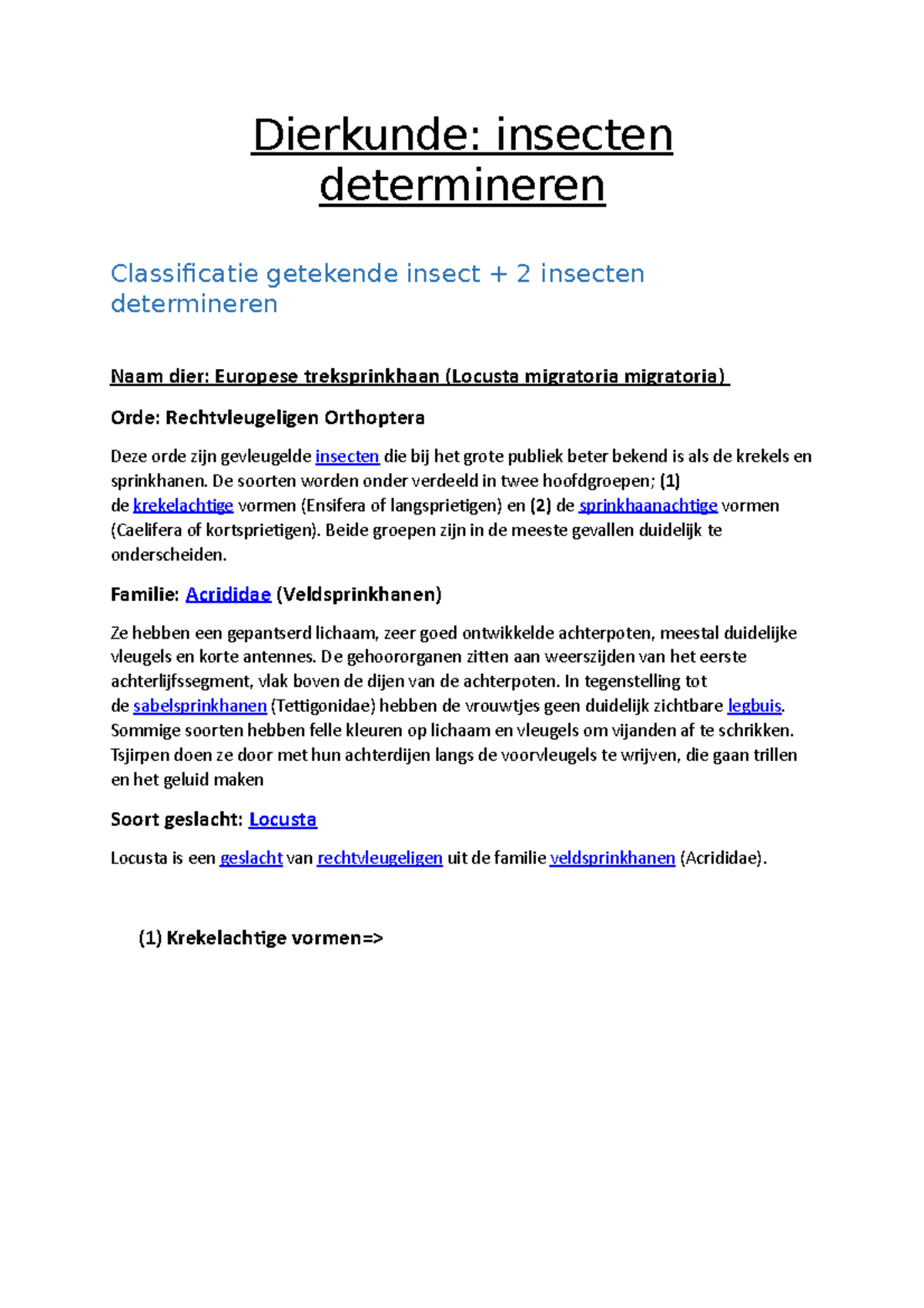 Dierkunde insect - Dierkunde: insecten determineren Classificatie ...