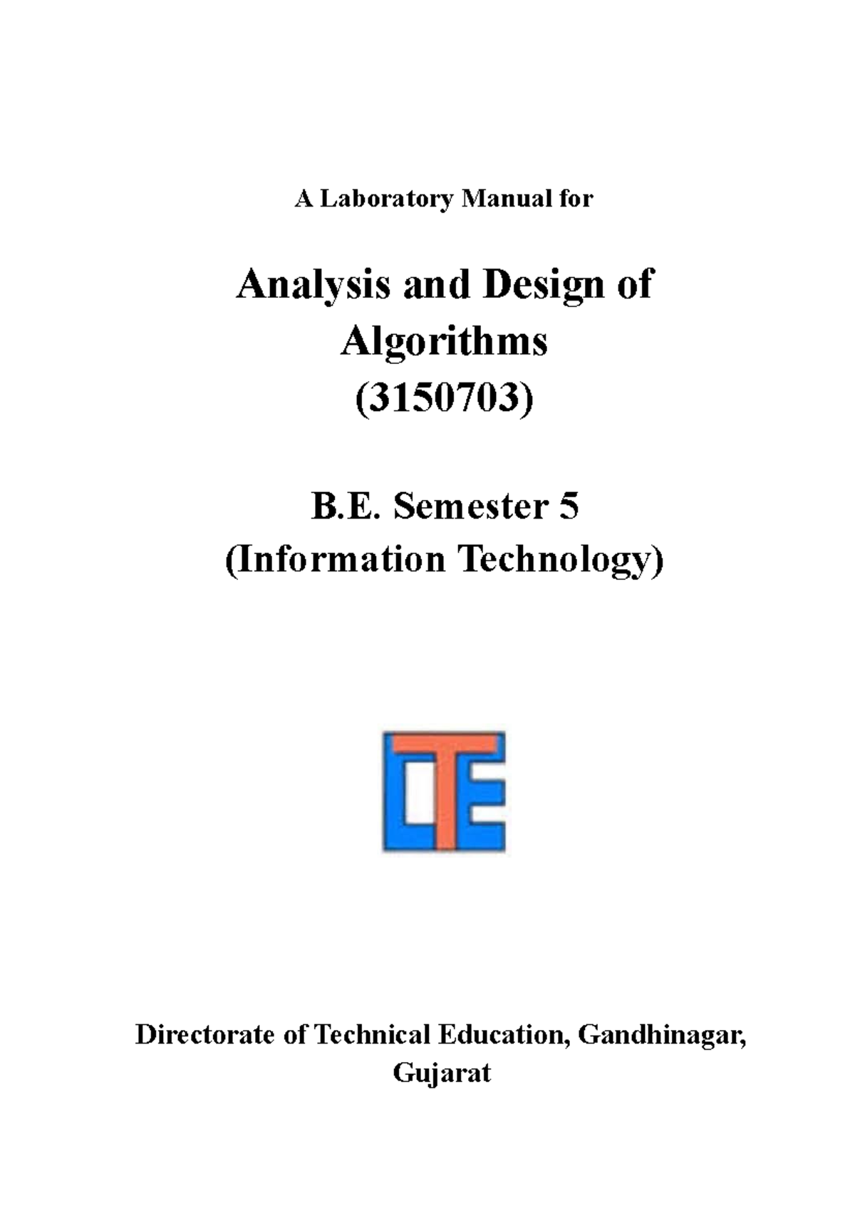 ADA-Jay - lab manual of ada - A Laboratory Manual for Analysis and Design of Algorithms (3150703 ...
